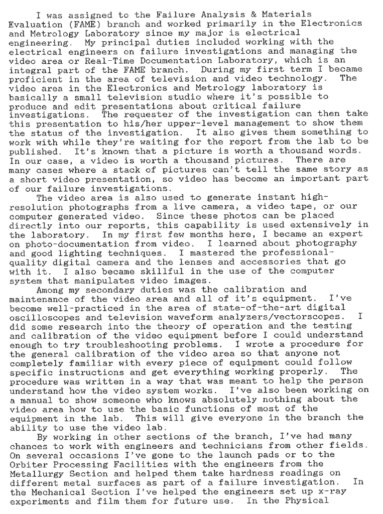 Kurt’s First NASA Internship Term Report: Spring 1991 | Kurt's Blog